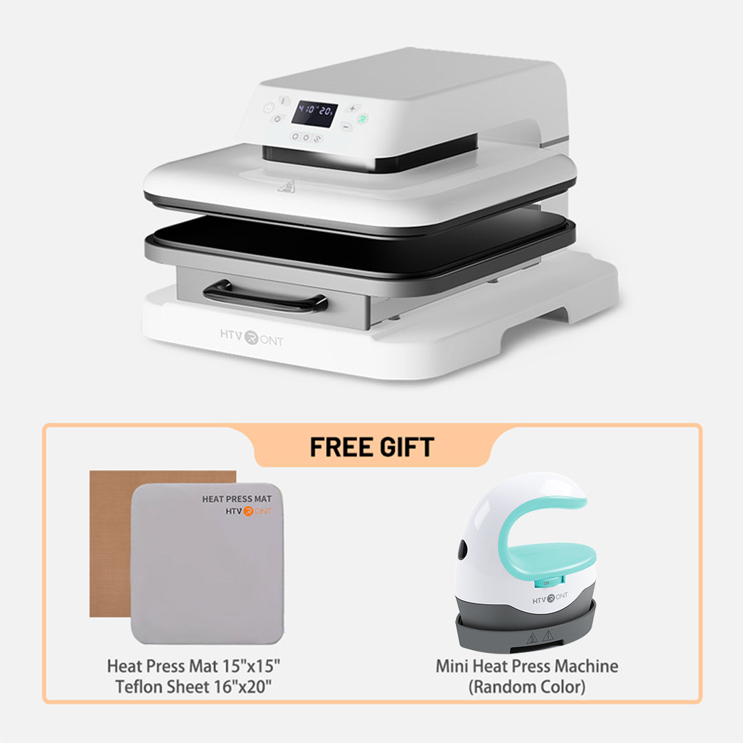 HTVRONT Auto Heat Press Machine 15" x 15" 110V & Free Mini Heat Press