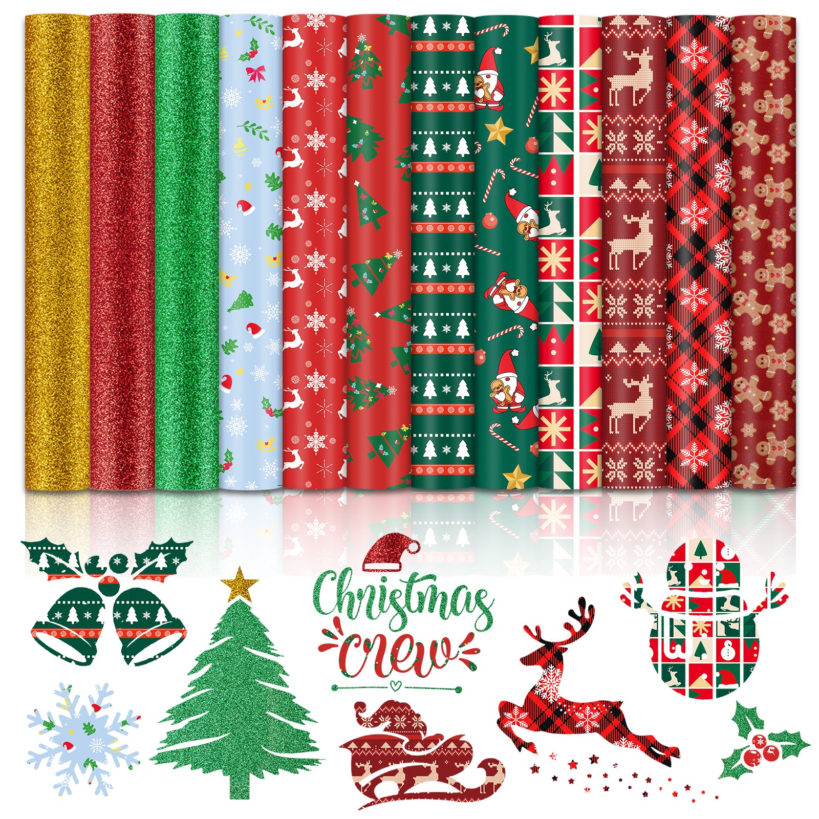 New Models Christmas Patterned Heat Transfer Vinyl Bundle - 13 Sheets ...